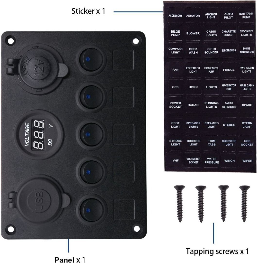 H5225 Gloaso 12V - 24V DC Toggle Switch Panel Dual USB Charger Port 4 ...