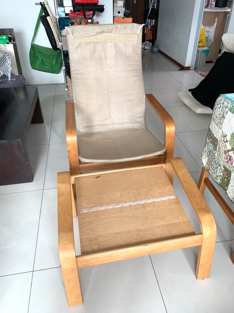 IKEA Poang Armchair with stool, Furniture & Home Living, Furniture ...