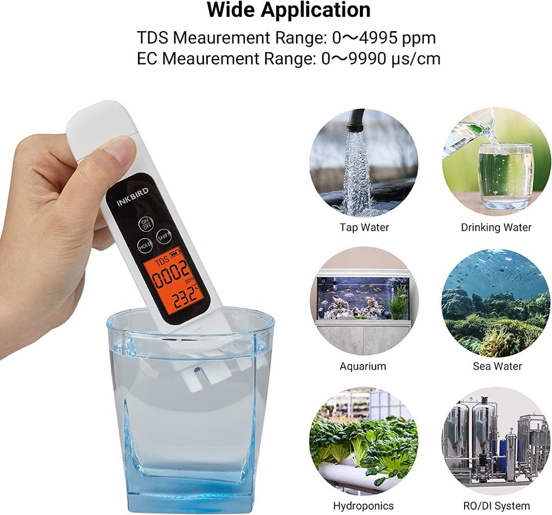 Inkbird Water Quality Tester TDS EC Temperature 3 in 1 Test Meter ...