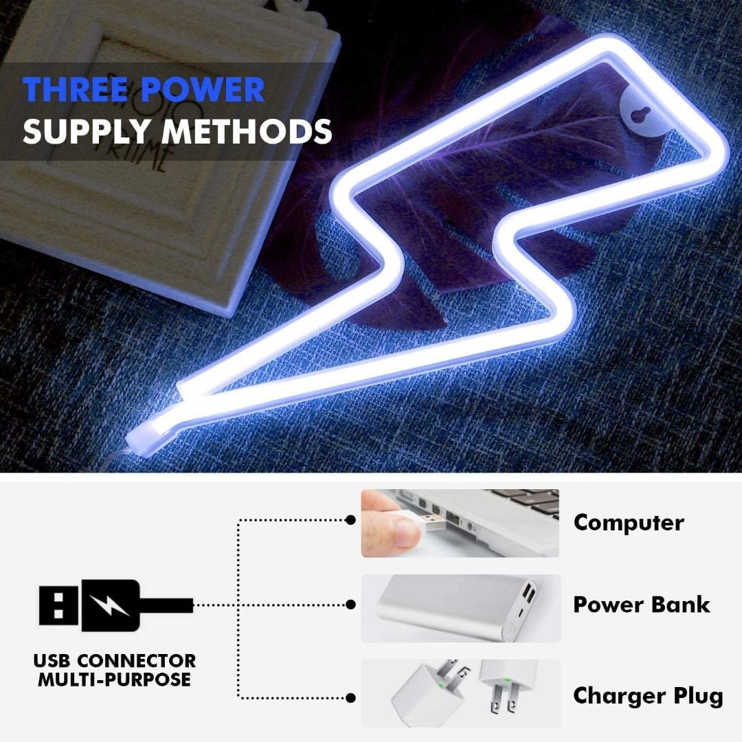 [instock] Lightning Bolt Neon Signs, LYGZTing USB Powered Led Lightning ...