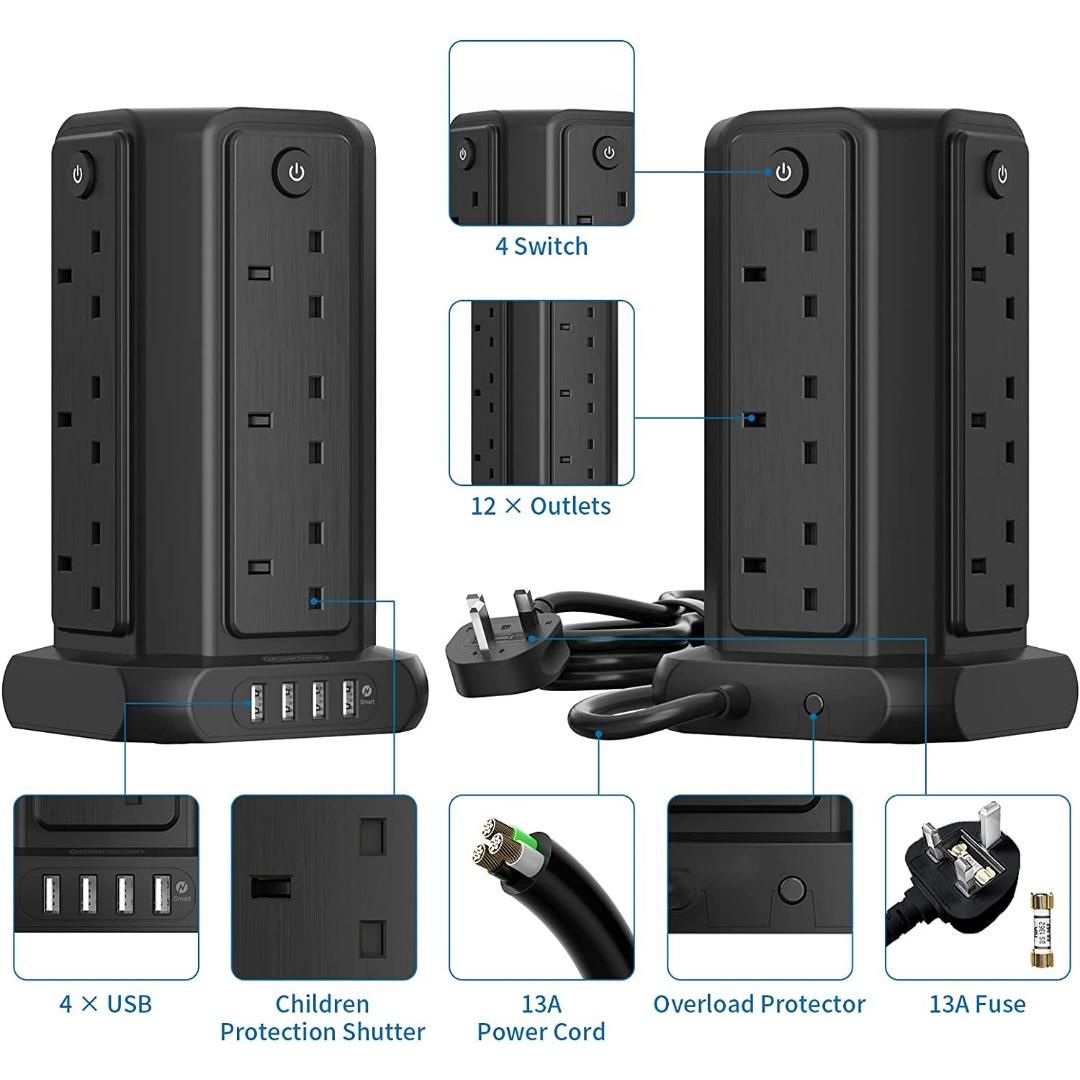 [instock] Power Strip Tower with USB, NTONPOWER 1080J Surge Protector ...