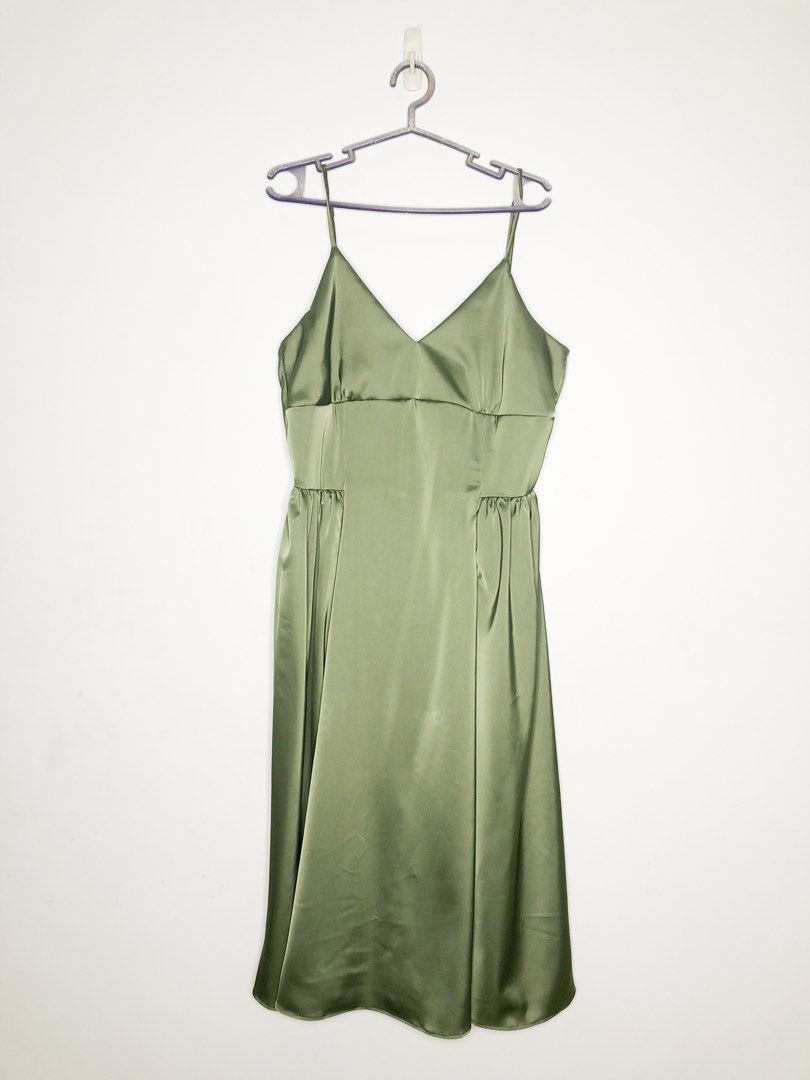 Laure By Roma Elinor Silk Midi Dress in Olive Green, Women's Fashion ...