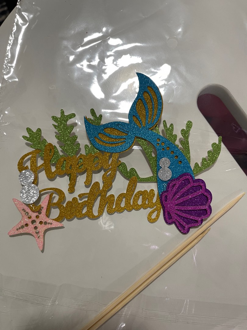 Mermaid cake topper and birthday banner, Hobbies & Toys, Stationery ...