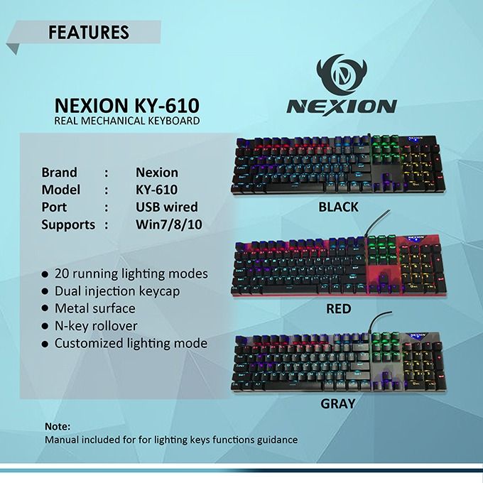 NEXION KY-610 REAL MECHANICAL KEYBOARD, USB WIRED, 20 RUNNING LIGHTING ...