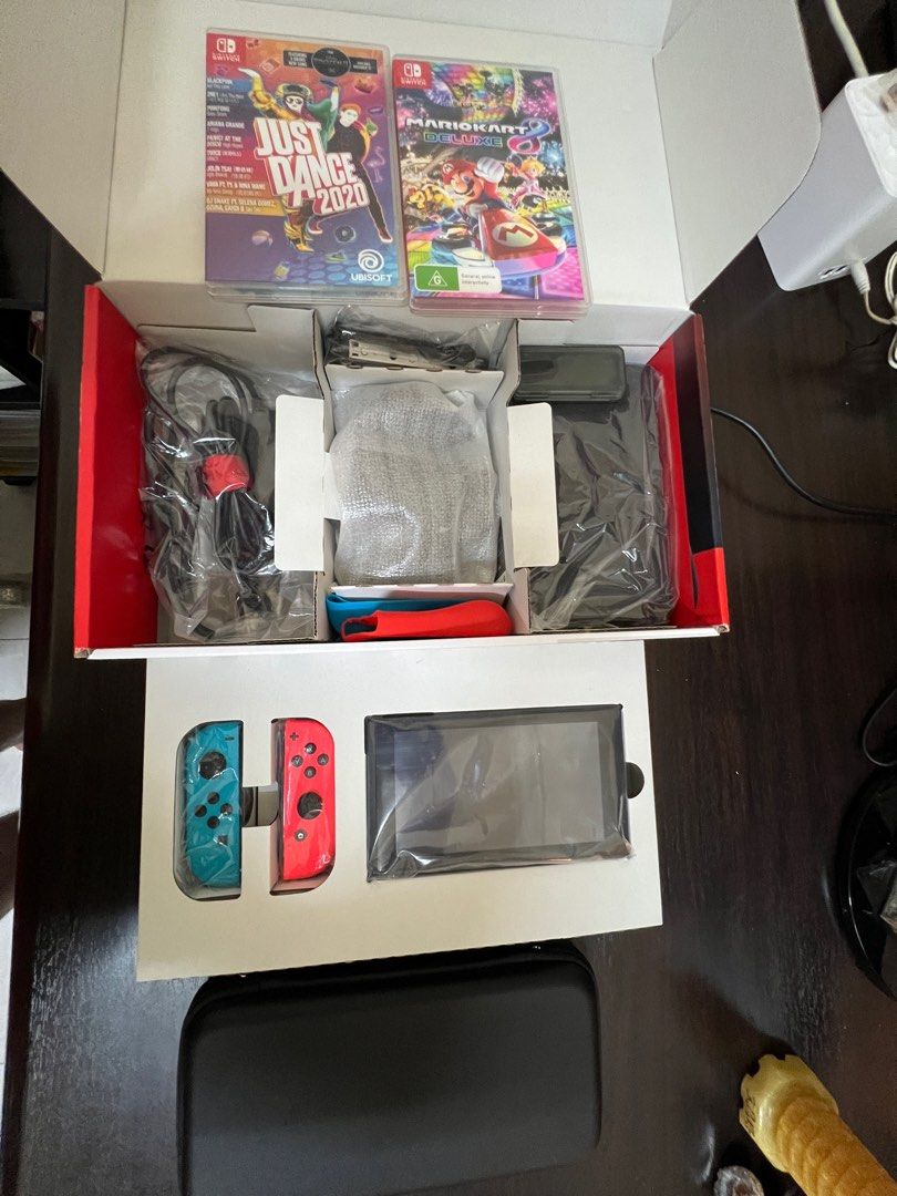 Nintendo Switch V2 Enhanced Console Complete Set Neon Red Blue Video