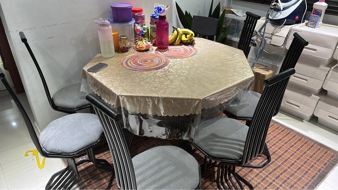 Octagon shaped glass dining table, Furniture & Home Living, Furniture ...