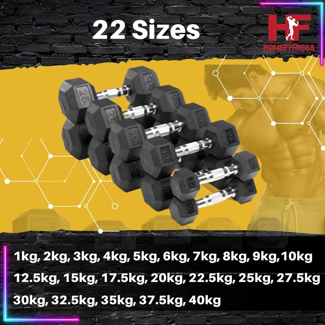 Prograde Rubber Hex Dumbbell (1KG-40KG), Sports Equipment, Exercise & Fitness, Weights ...