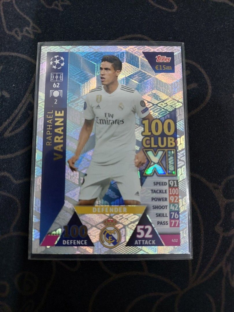 Raphael Varane 100 Club 2018-2019 Topps UEFA Champions League Match ...