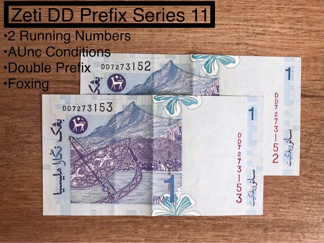 RM 1 Prefix DD Running Numbers Satu Ringgit Malaysia Zeti RM1 Z Series ...