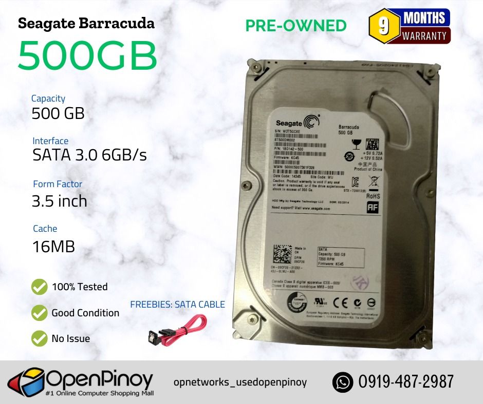 Seagate Barracuda 500GB HDD | Pre-Owned, Computers & Tech, Parts ...