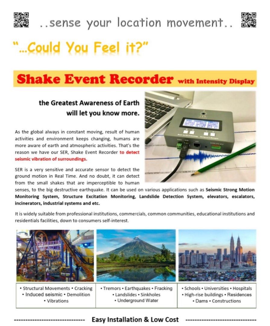 SER Earthquake Vibration Seismic / Shake Event Recorder PGA G Value MMI ...