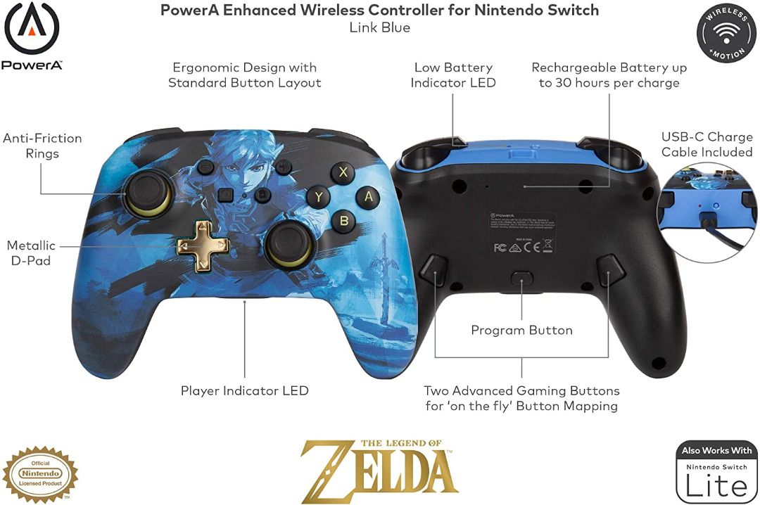 Zelda: Blue Link with Gold D-Pad Pro Controller, Video Gaming, Gaming ...