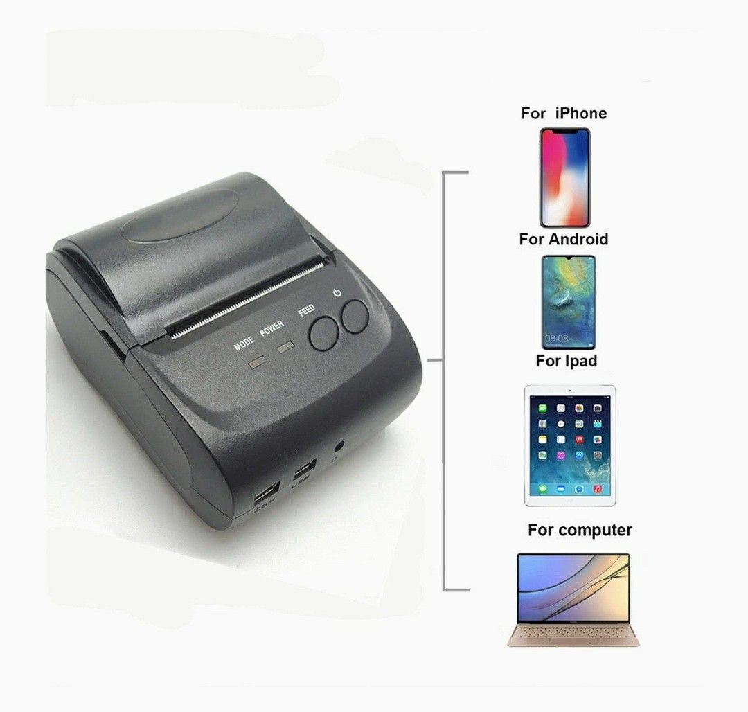 Thermal Label Printer Mini Bluetooth Printer Thermal Printer Ticket Receipt USB Portable ...