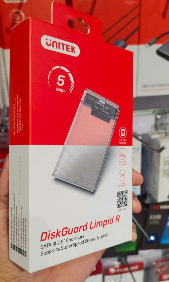 Unitek DiskGuard Limpid R 2.5" USBA to SATA SSD HDD Enclosure USB 3.1 Transparent S1103A ...