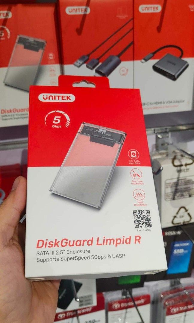 Unitek DiskGuard Limpid R 2.5" USBA to SATA SSD HDD Enclosure USB 3.1 Transparent S1103A ...