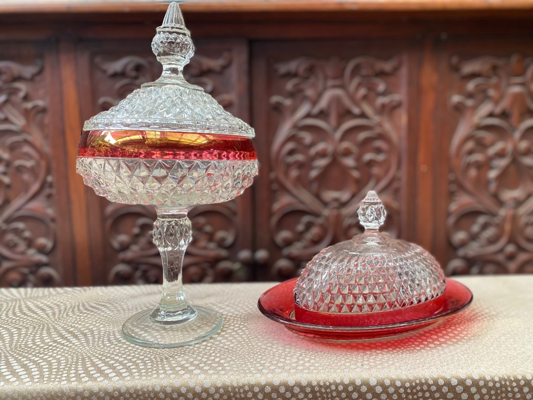 Vintage Collectible Indiana Glass Diamond Point Pattern Lidded Dish and ...