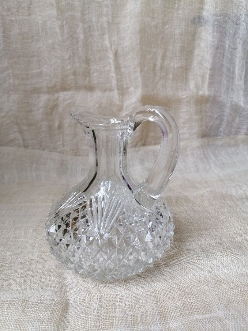 Vintage crystal cut glass oil vinegar bottle pitcher dispenser ...