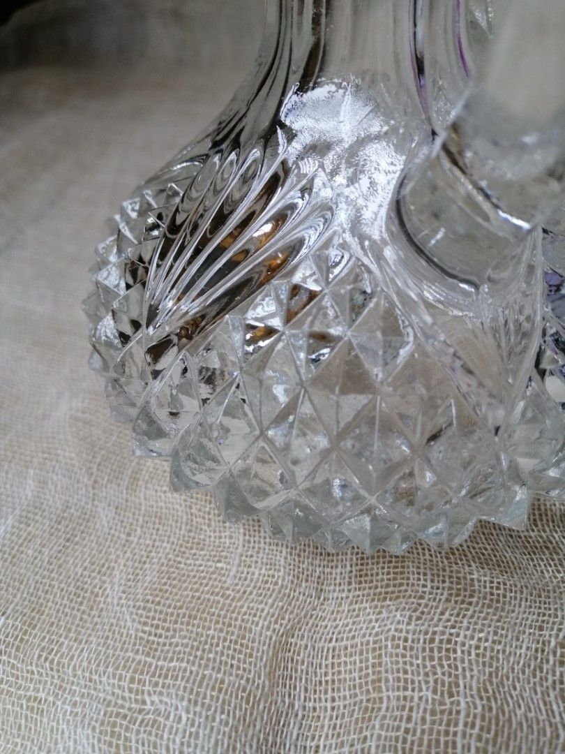Vintage crystal cut glass oil vinegar bottle pitcher dispenser ...