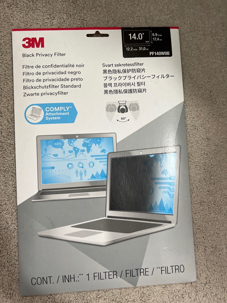 3M privacy filter black 14 inch laptop screen, Computers & Tech, Parts ...