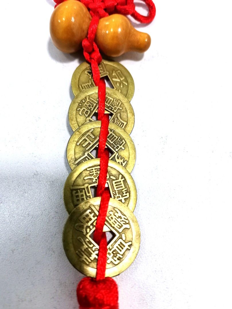 5-Emperor Copper Coins with Wu Lou and Chinese Knot五帝铜钱葫芦中国结, Hobbies ...