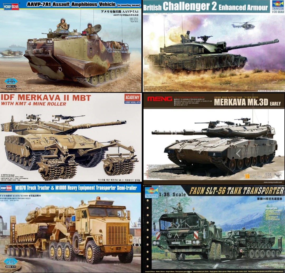Academy, Hobby Boss, Meng, Trumpeter 1/35 AAVP-7A1, M1070 & M1000, Challenger 2, Merkava II ...
