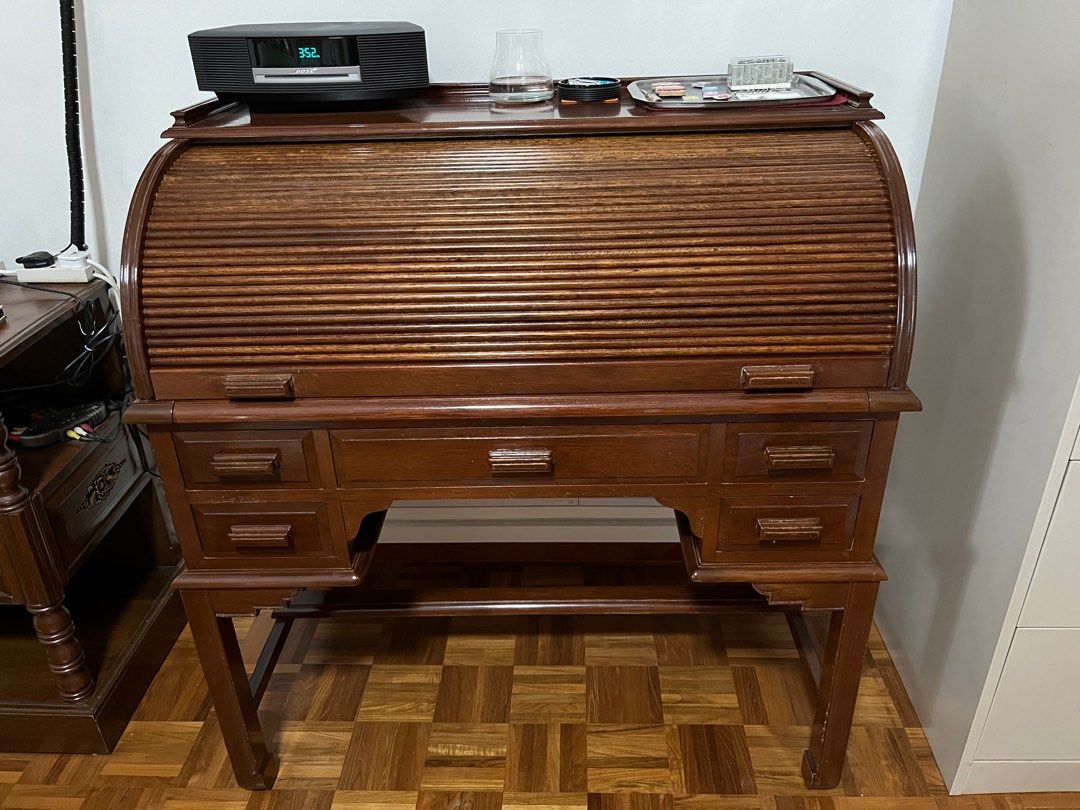 Antique Roll-Down Writing Desk, Furniture & Home Living, Furniture ...