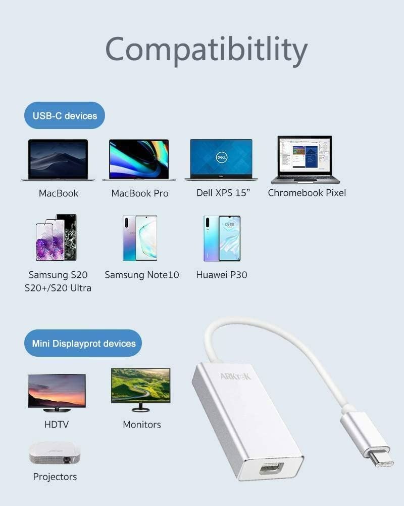 ARKTEK USB-C to Mini DP Adapter USB Type C (Thunderbolt 3 Compatible ...