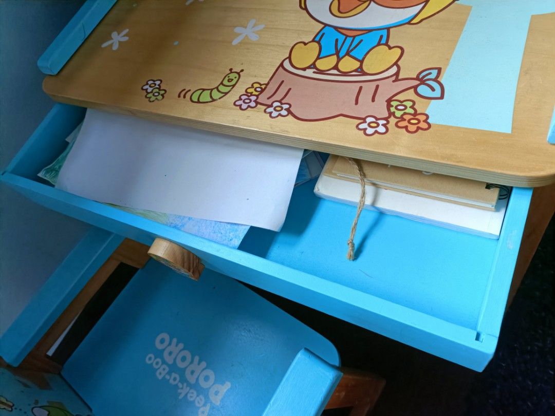 Authentic Pororo Kids Study Table Desk and Chair Set Wood Wooden ...