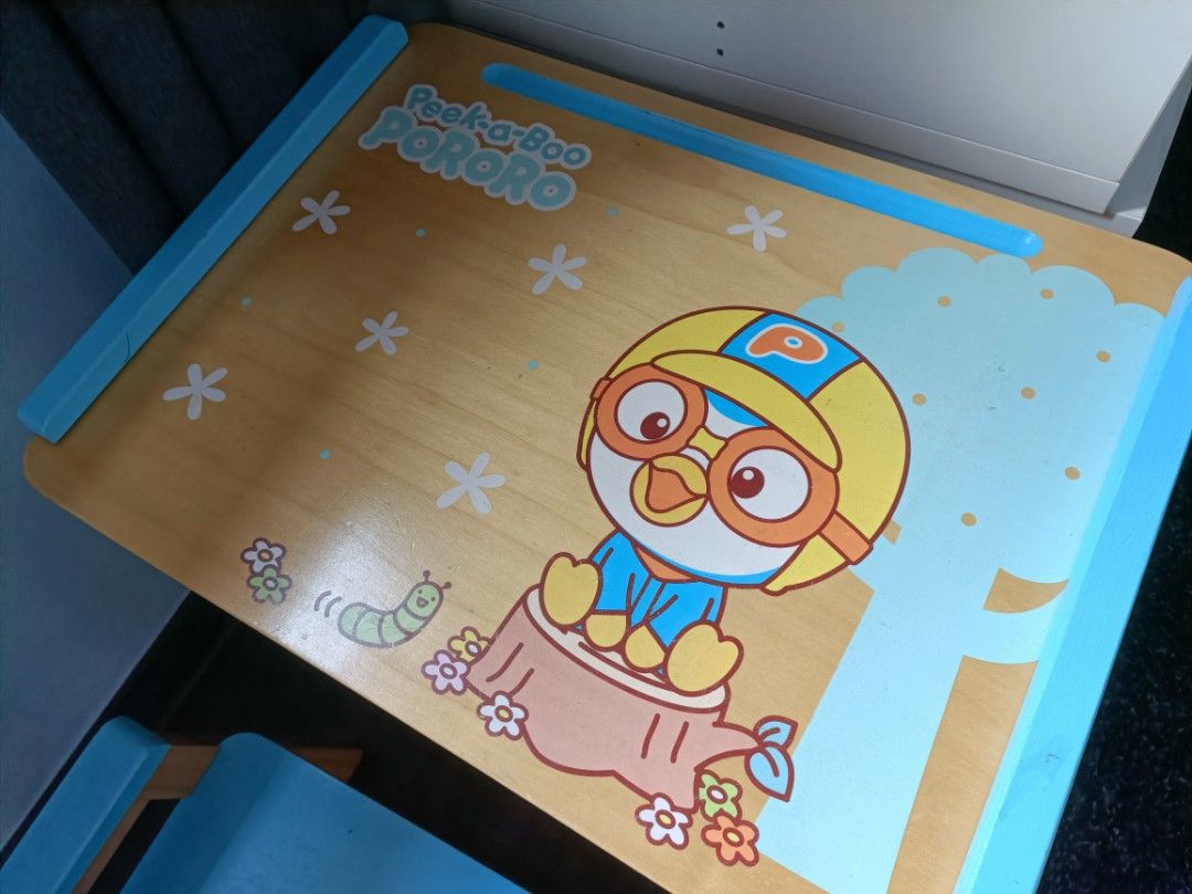 Authentic Pororo Kids Study Table Desk and Chair Set Wood Wooden ...