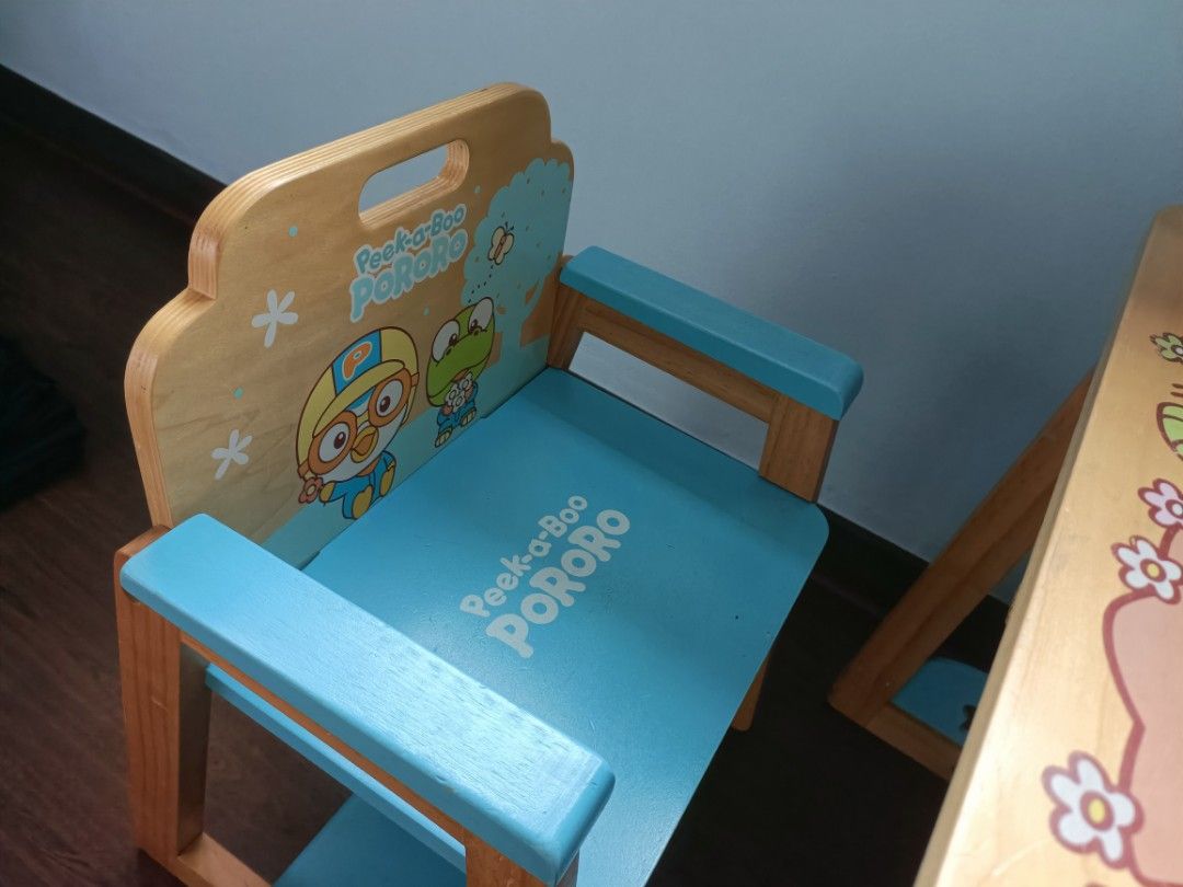 Authentic Pororo Kids Study Table Desk and Chair Set Wood Wooden ...