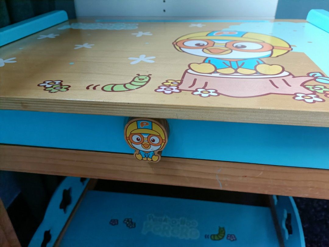 Authentic Pororo Kids Study Table Desk and Chair Set Wood Wooden ...