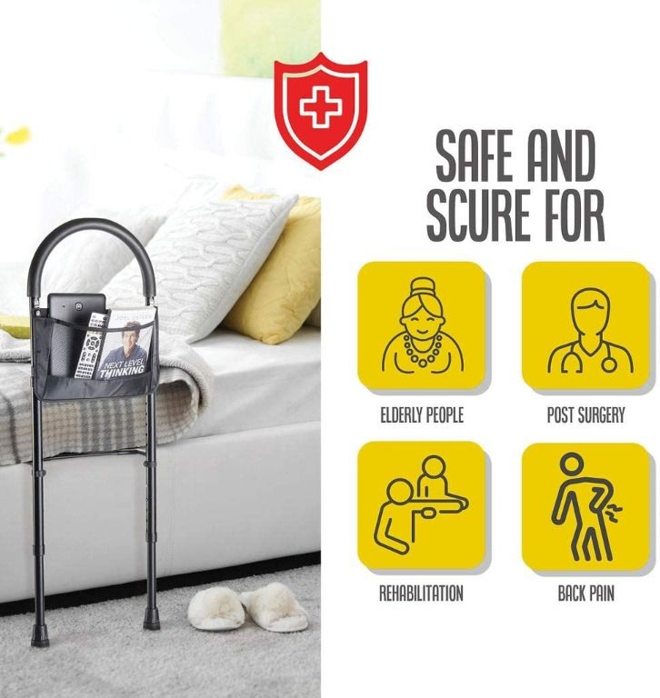 Bed Assist Rail with Adjustable Heights - Bed Assist bar with Storage ...