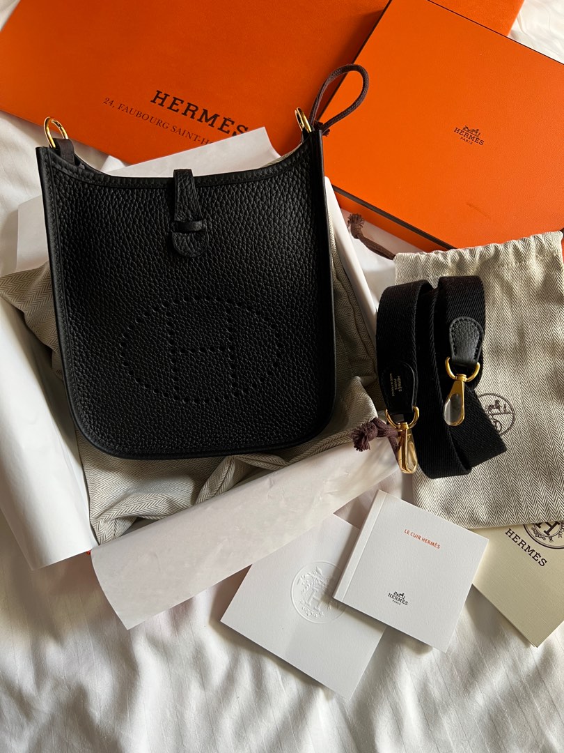 BNIB Hermes Mini Evelyn Black GHW *Stickers Intact*, Luxury, Bags ...