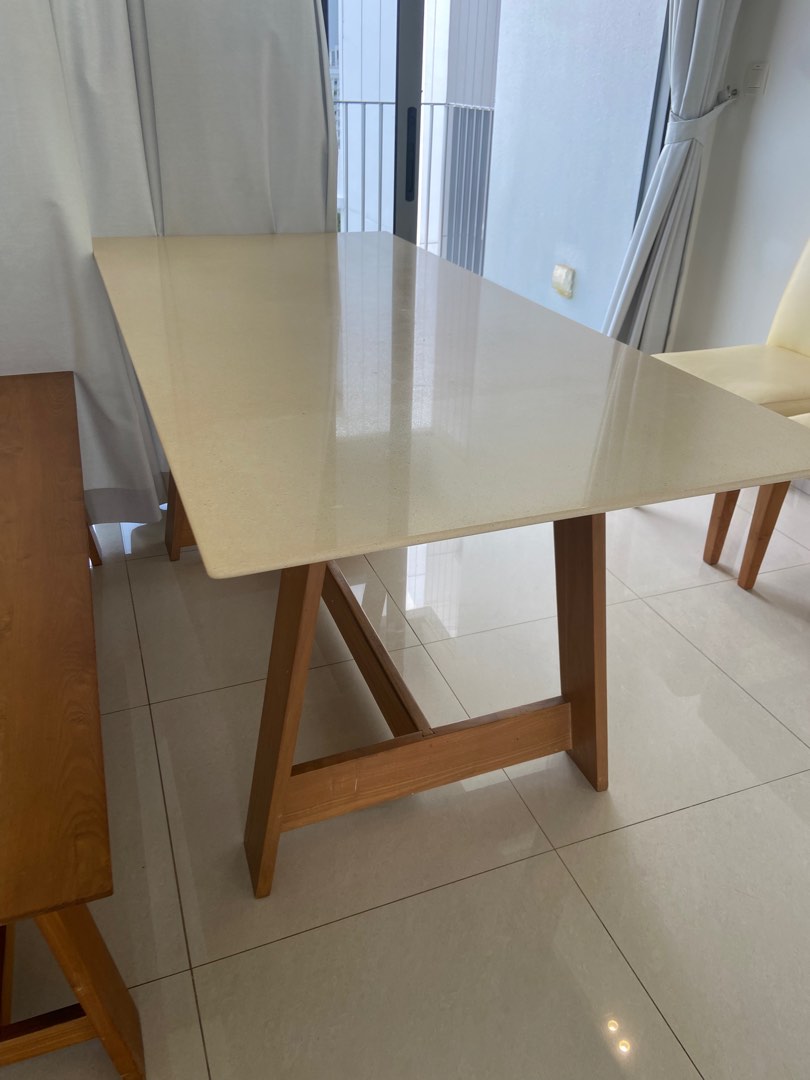 Cellini Stone (Quartz) Solid wood Dining Table Set, Furniture & Home ...