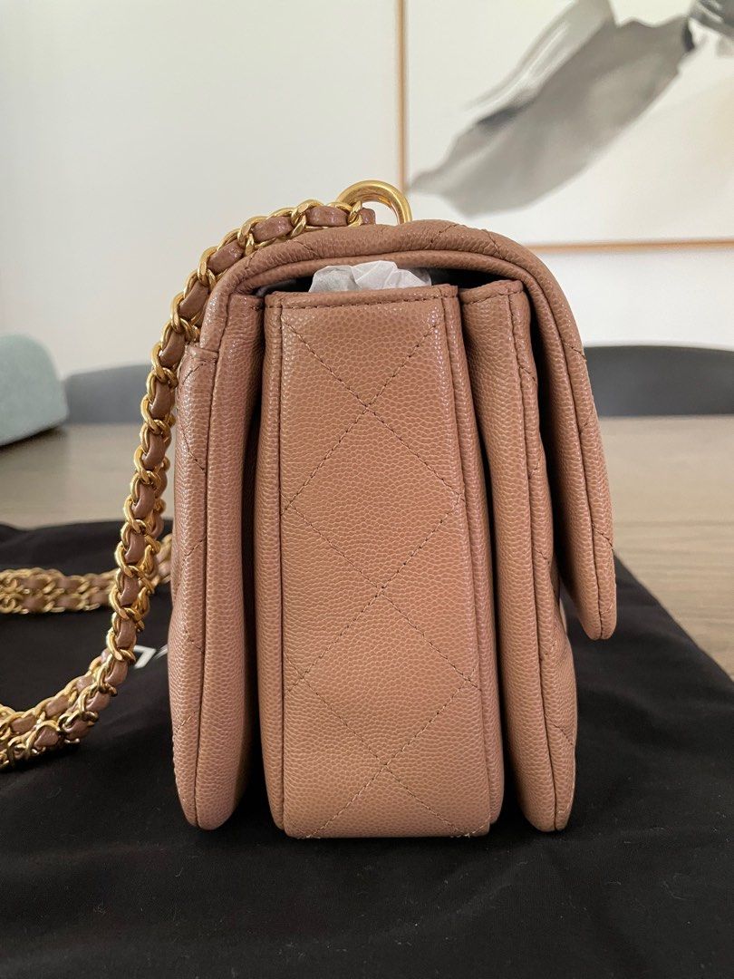 Chanel 22k Coco First Small Flap Bag in Beige Caviar Leather, Luxury ...