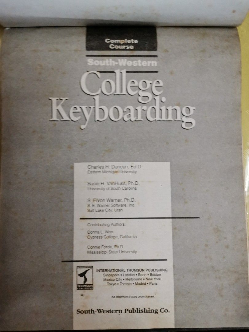 College Keyboarding Complete Course Duncan Vanhuss Warner book 1994 ...