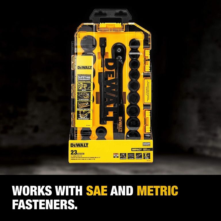 DEWALT Impact Socket Set, 23-Piece, 1/2" Drive rachet torque wrench ...