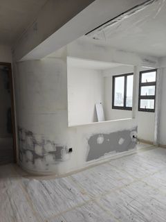 Partition wall with door set,ceiling boxup and wall plastering/ False ...
