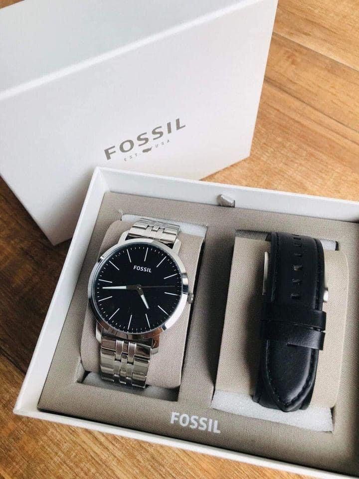 Fossil Luther Three-Hand Interchangeable Strap Gift Set, Men's Fashion ...