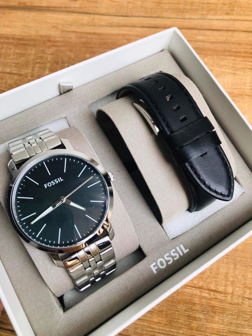 Fossil Luther Three-Hand Interchangeable Strap Gift Set, Men's Fashion ...