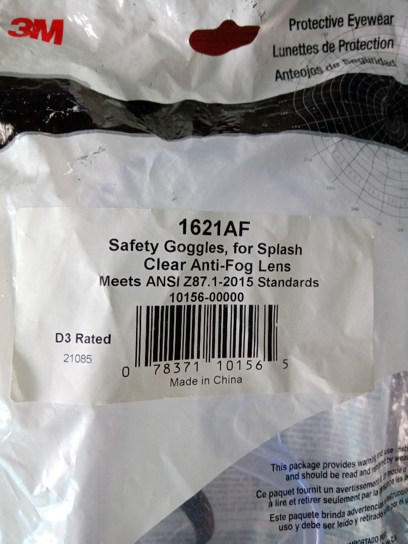 Genuine 3M 1621AF Safety Anti-Fog Goggles, Sports Equipment, Sports ...