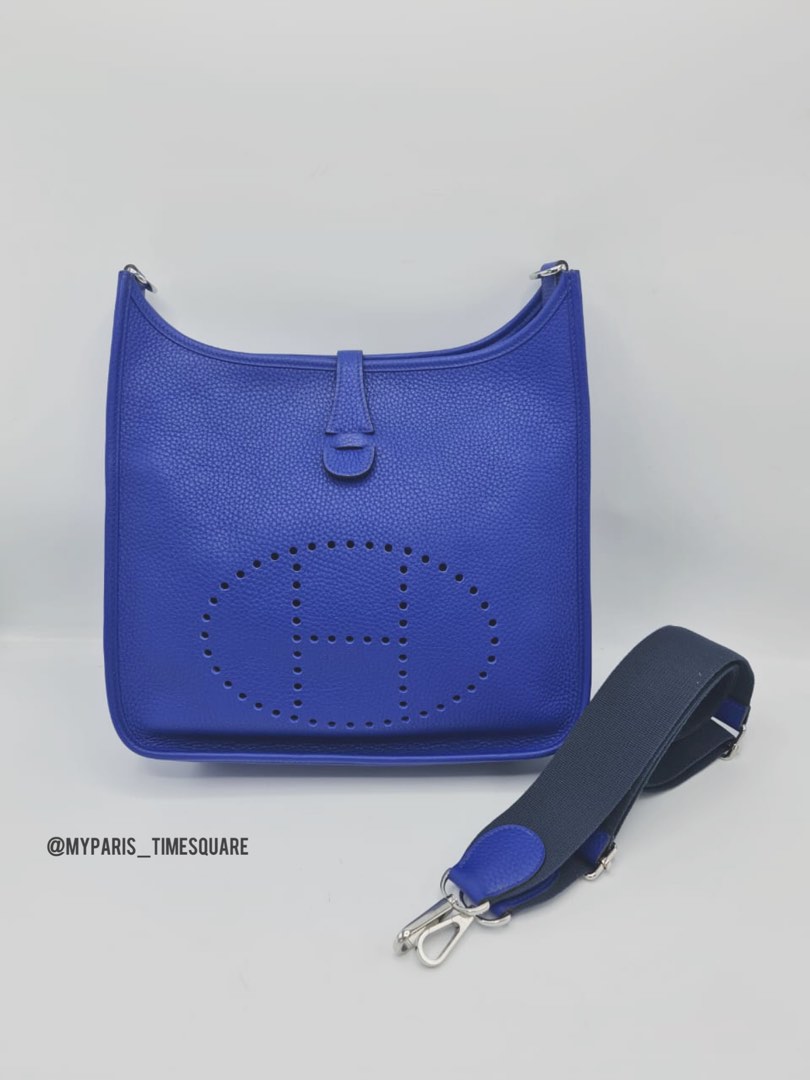 H ermes Blue Electrique / Blue Indigo Taurillon Clemence Evelyne III PM, Luxury, Bags & Wallets ...