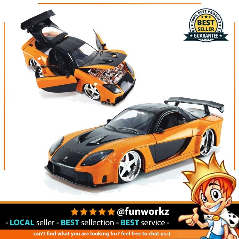 Han's Mazda RX-7 Orange and Black Fast & Furious Movie 1/24 Diecast Model Car by Jada Tokyo ...