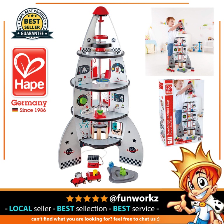 Hape Four-Stage Rocket Ship Toy Award Winning Wooden Spaceship Toy ...