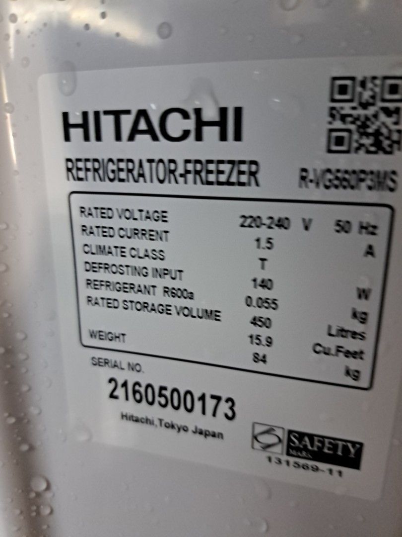Hitachi glass door Refrigerator Fridge inverter 3ticks 450L net ...