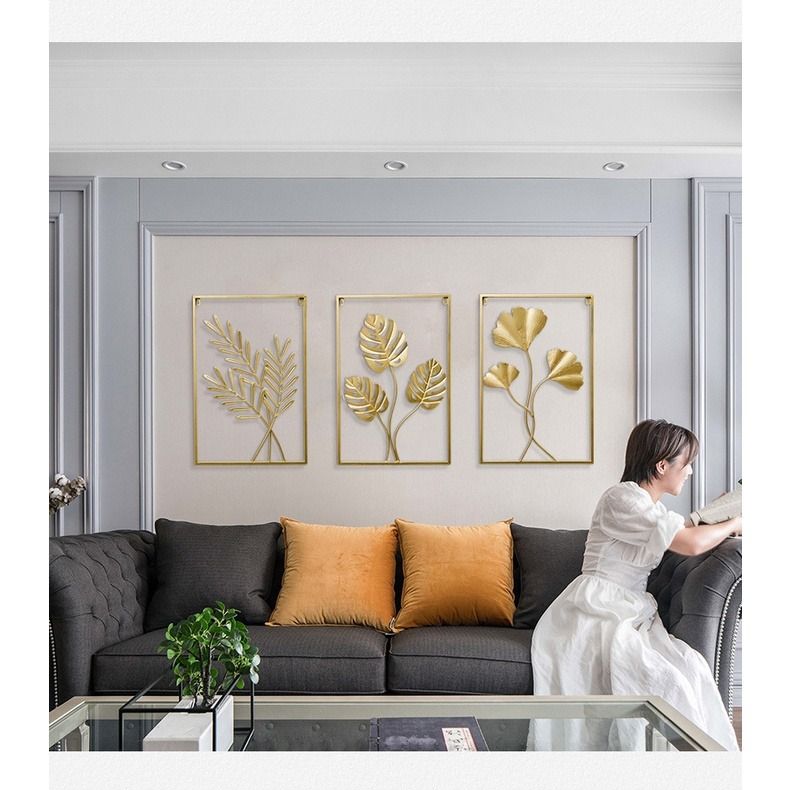 Home Decoration Metal Wall Golden Leaf Hanging Decor Gold Frame, Furniture & Home Living, Home ...