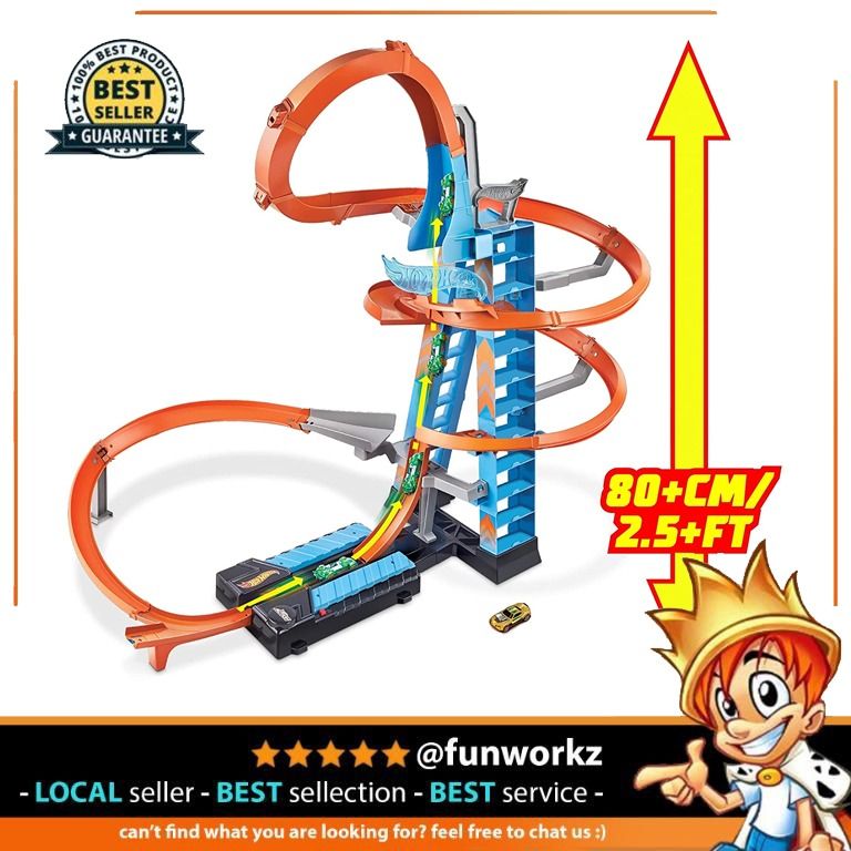 Hot Wheels Sky Crash Tower Track Set, 2.5+ ft High with Motorized ...
