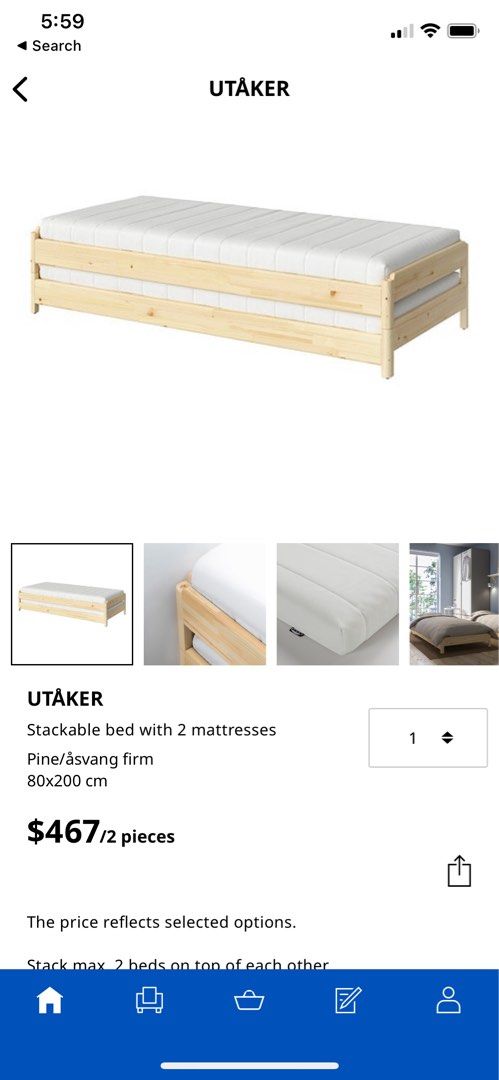 IKEA stackable bed with mattresses (UTAKER), Furniture & Home Living, Furniture, Bed Frames ...
