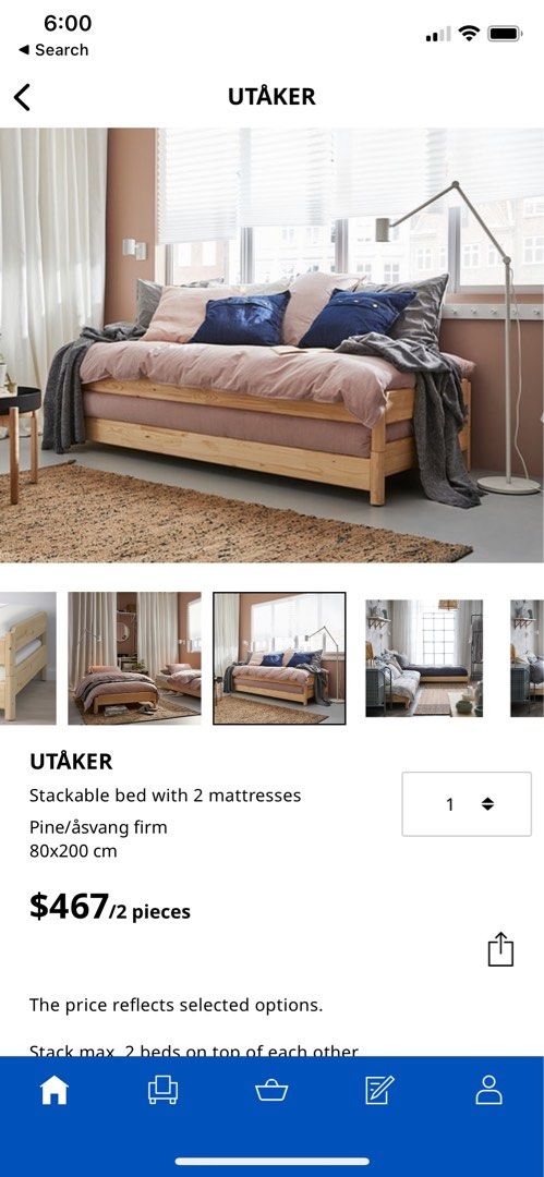 IKEA stackable bed with mattresses (UTAKER), Furniture & Home Living ...