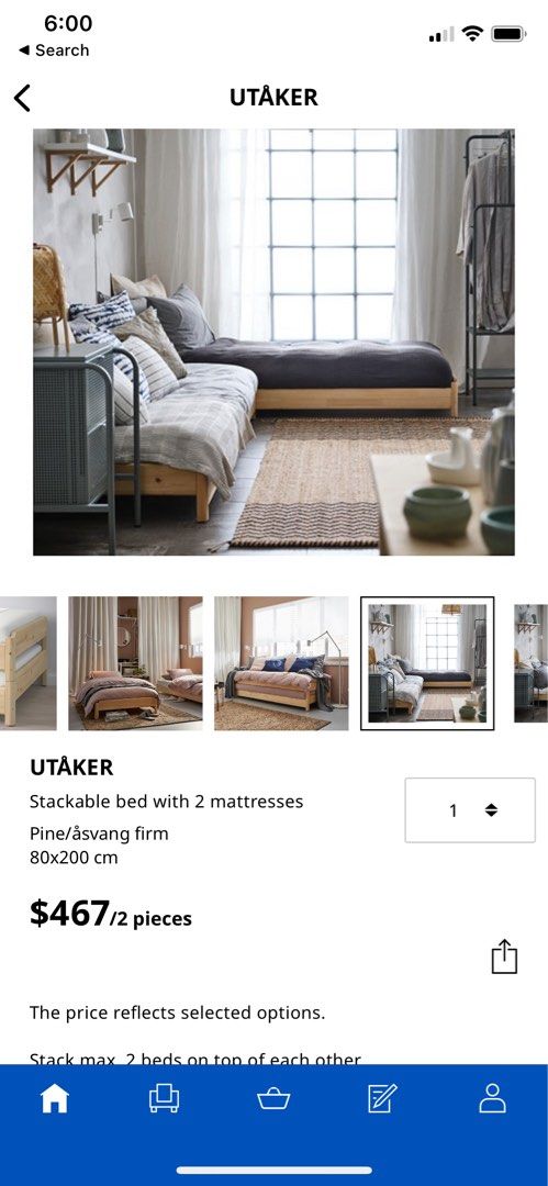 IKEA stackable bed with mattresses (UTAKER), Furniture & Home Living, Furniture, Bed Frames ...